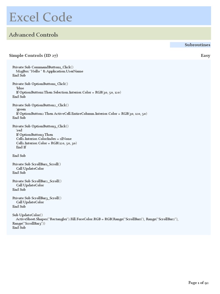 Vbacourse Excel Code Easy Pdf Subroutine Computer Programming 6887