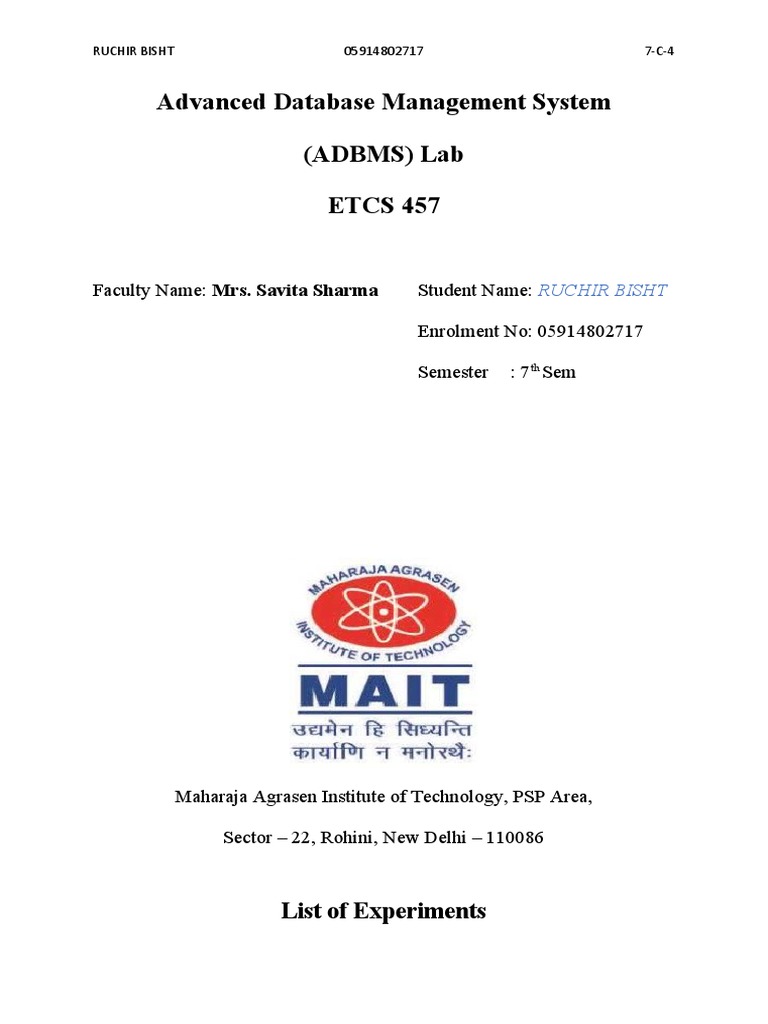 ADBMS LabFile Final | PDF | Parameter (Computer Programming) | Subroutine ADBMS LabFile Final | PDF | Parameter (Computer Programming) | Subroutine