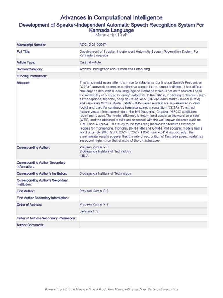 Advances in Computational Intelligence | PDF | Speech Recognition ...