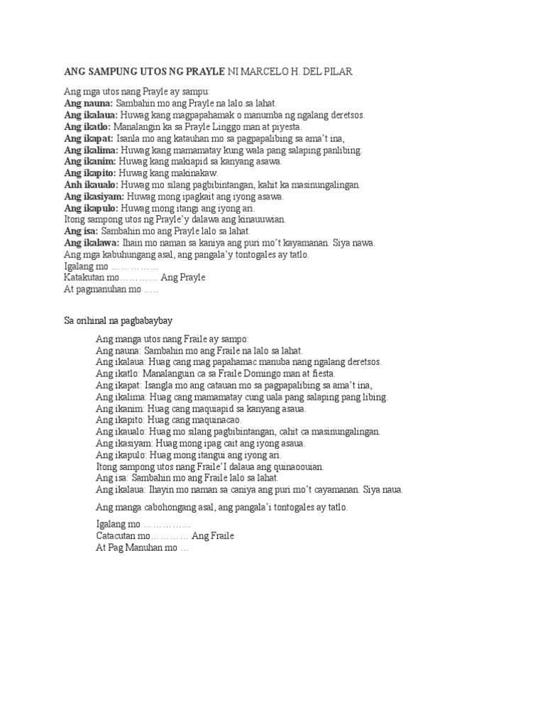 Ang Sampung Utos NG Prayle Ni Marcelo H | PDF