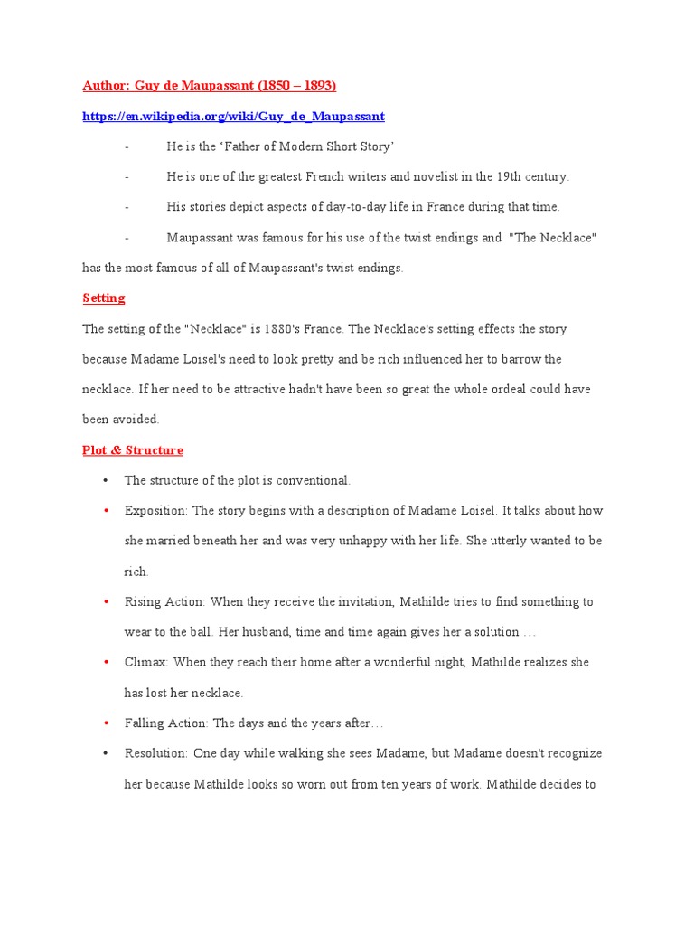 The Deceptive Necklace: An Analysis of Guy de Maupassant's Classic ...