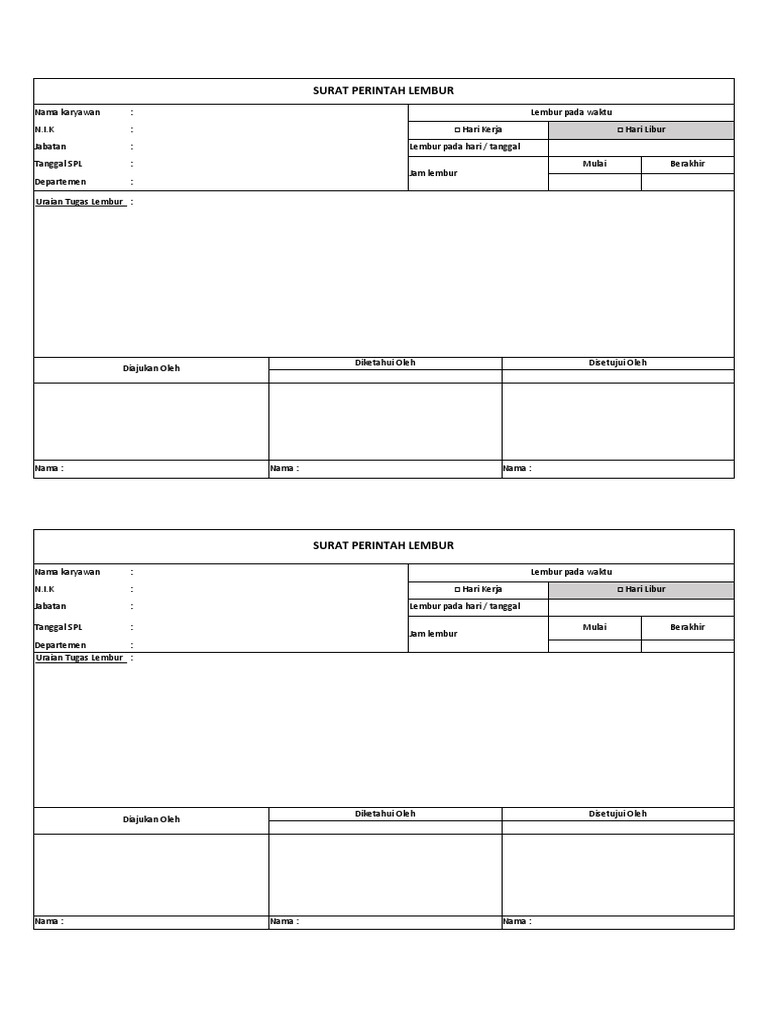 Formulir Surat Perintah Lembur | PDF