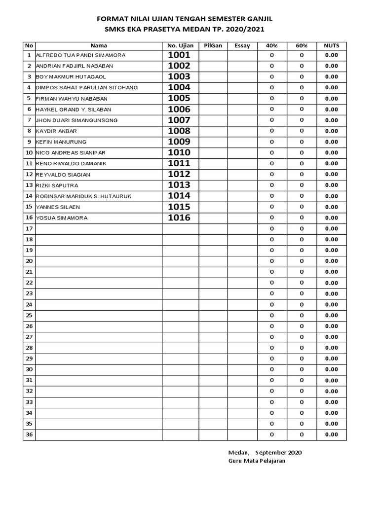 Format Nilai Uts | PDF