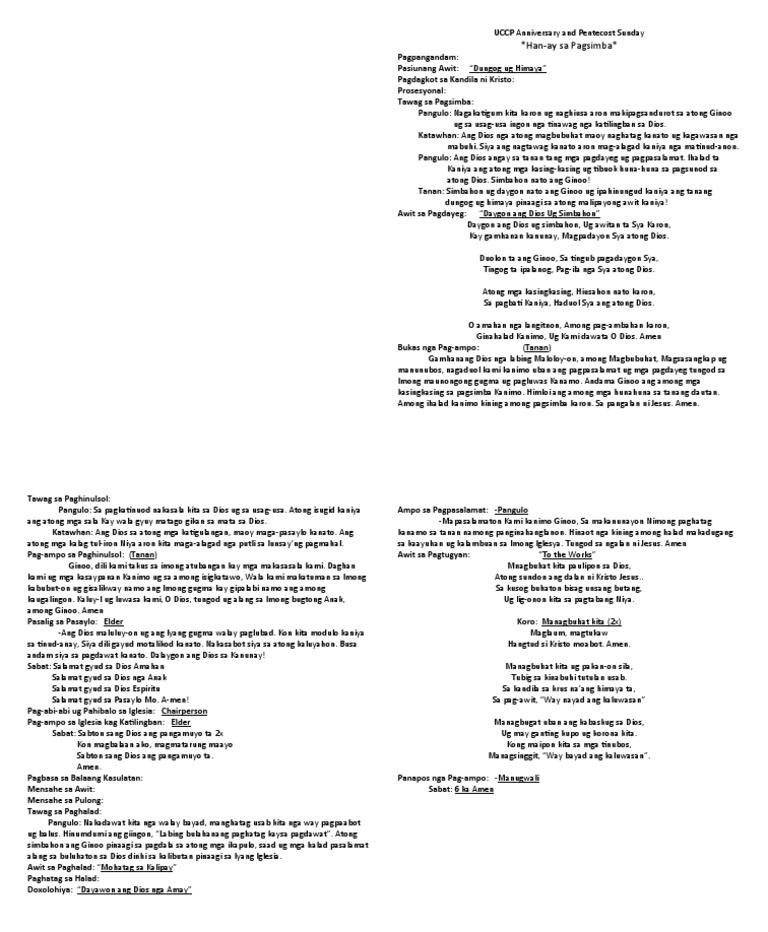 UCCP Anniversary and Pentecost Sunday (May 31,2020) | PDF