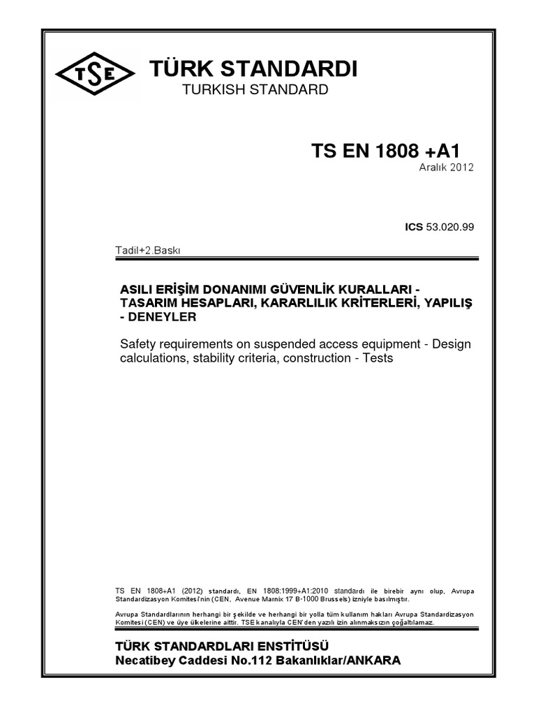 Türk Standardi: TS EN 1808 +A1 | PDF