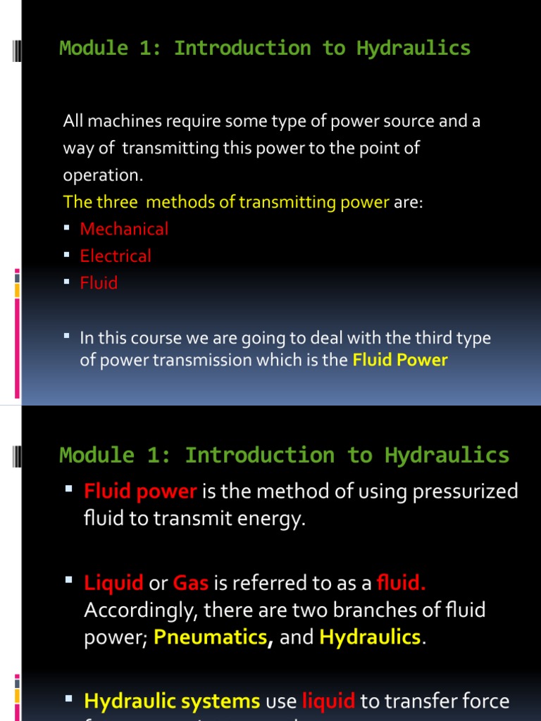 Module 1: Introduction To Hydraulics | PDF | Brake | Engines