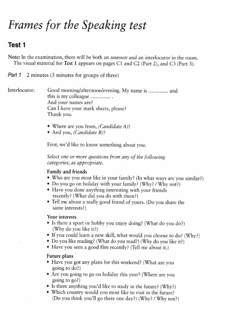 Speaking Test Frameworks and Guidelines | PDF | Career & Growth | Games ...