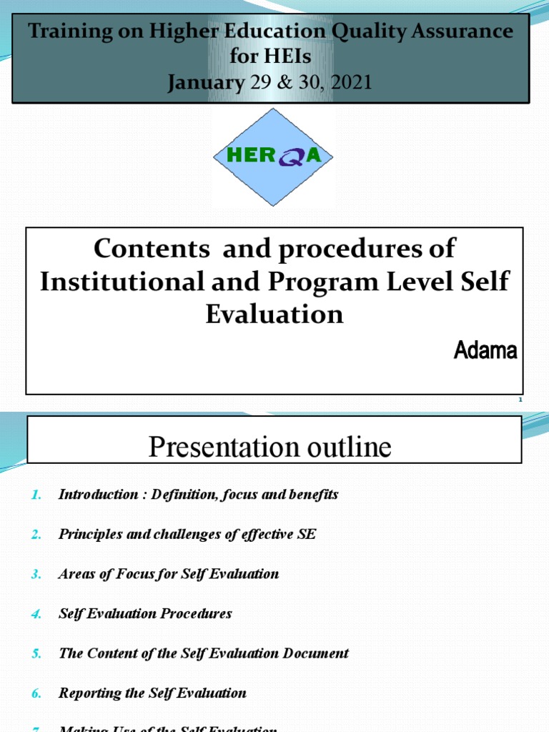 Self Evaluation in Higher Education Quality | PDF | Quality Assurance ...