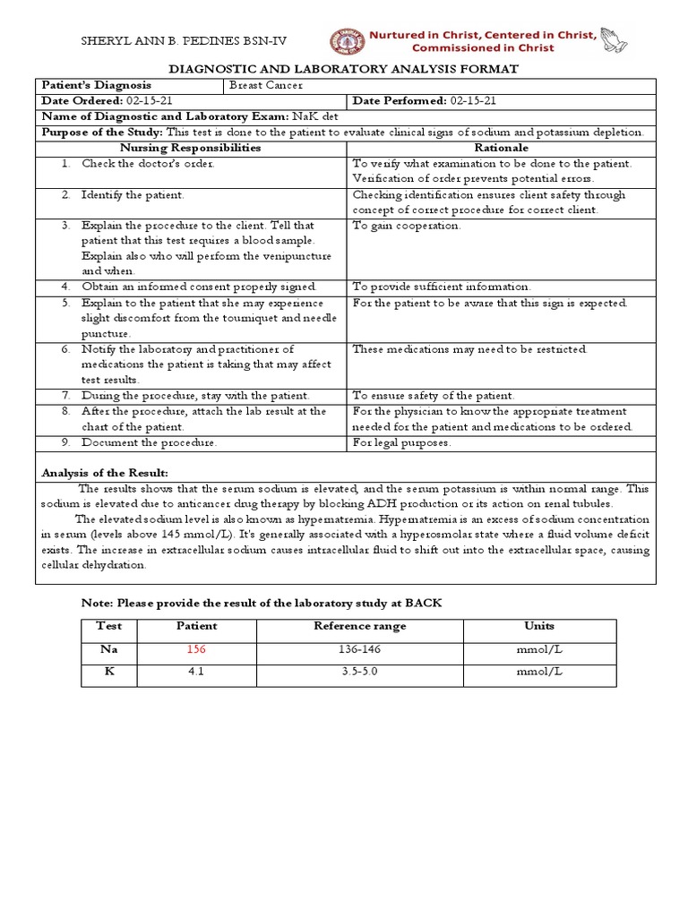 Diagnostic and Laboratory Analysis | PDF | Patient | Medical Diagnosis