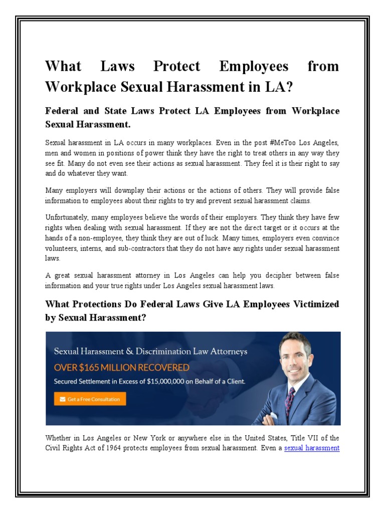 What Laws Protect Employees From Workplace Sexual Harassment in Los ...