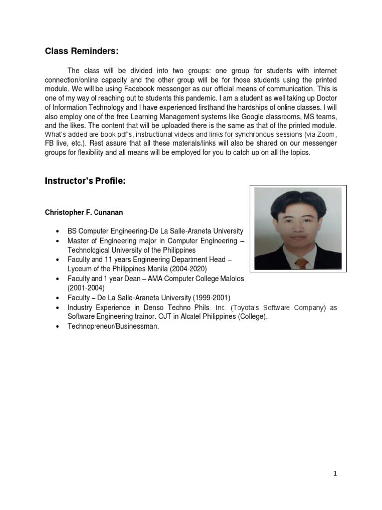 Class Reminders:: Christopher F. Cunanan | PDF | Arithmetic | Computing