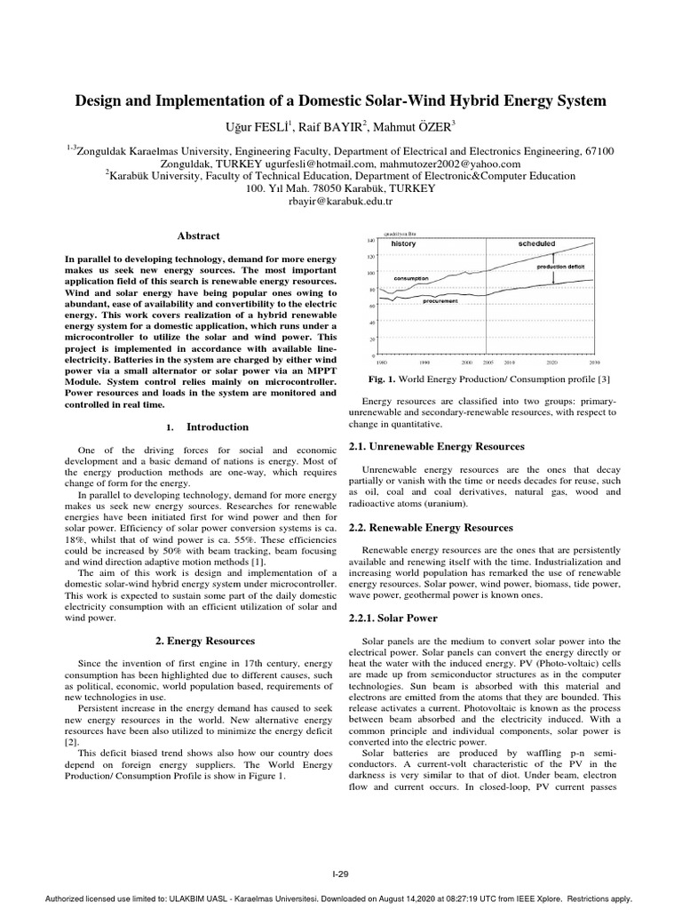 Design and Implementation of A Domestic Solar-Wind Hybrid Energy System ...