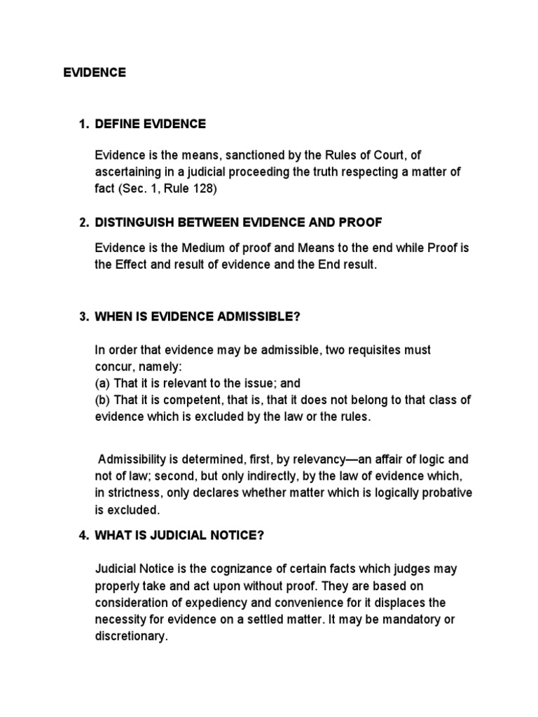 Evidence and Judicial Concepts Guide | PDF
