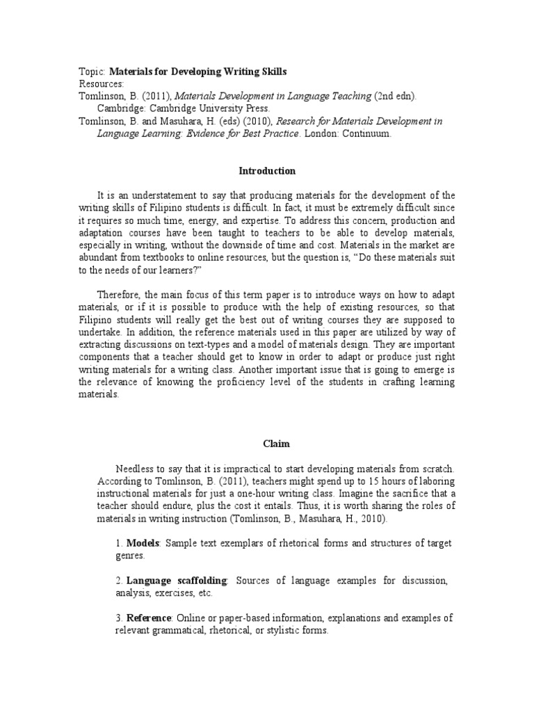 Materials For Developing Writing Skills | PDF | Teachers | Learning