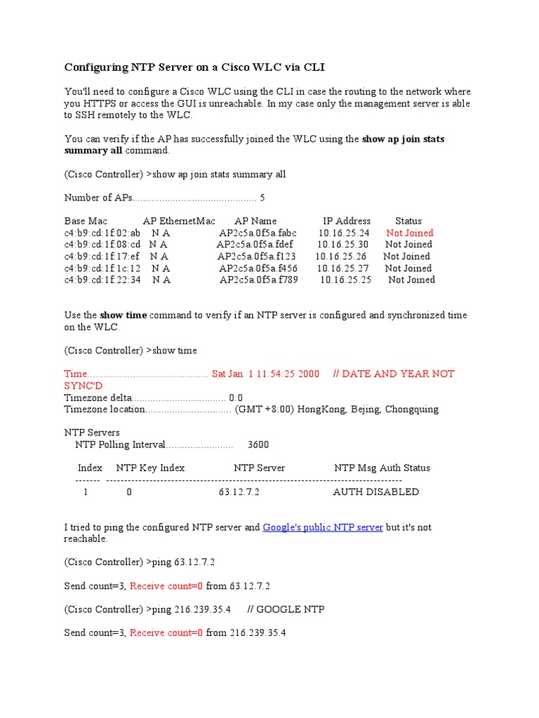 Configuring NTP Server On A Cisco WLC Via CLI | PDF | Wide Area Network | Telecommunications