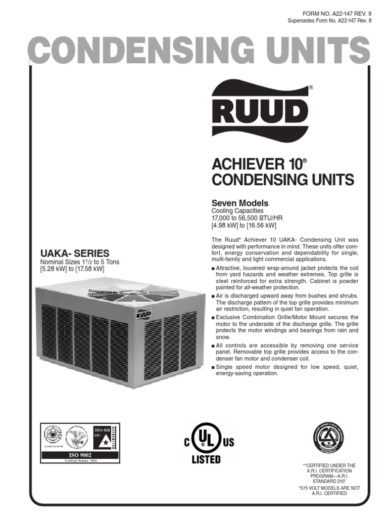 Achiever 10 Condensing Units | PDF | Air Conditioning | Engineering ...