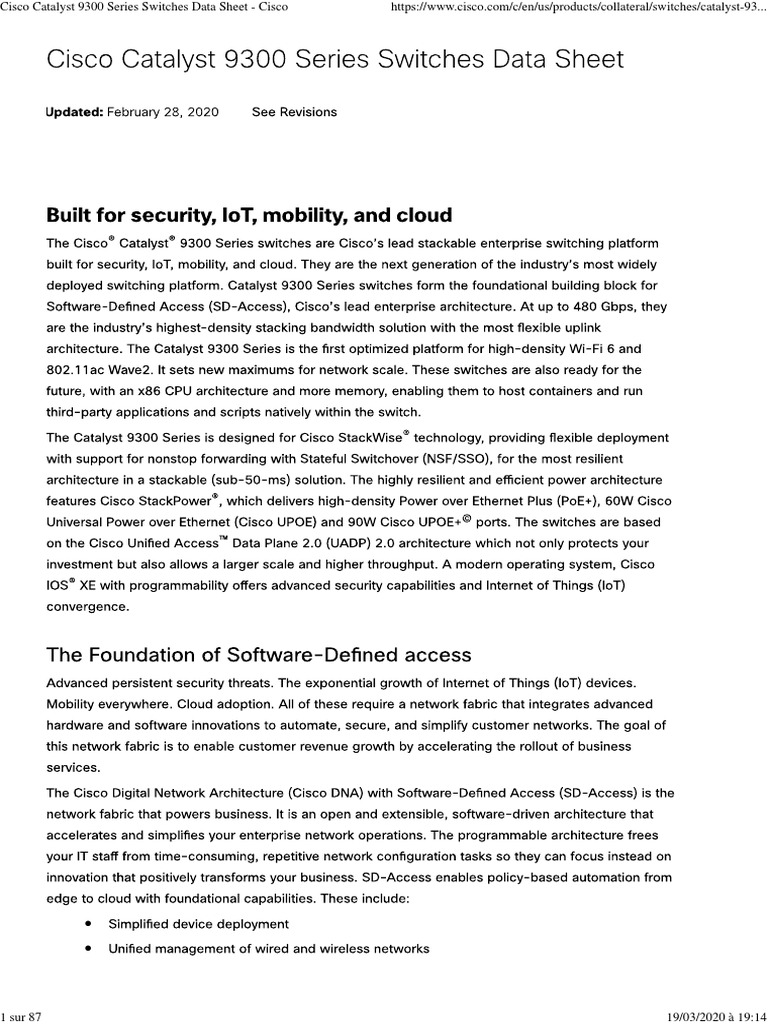 Cisco Catalyst 9300 Series Switches Data Sheet - Cisco | PDF | Computer ...