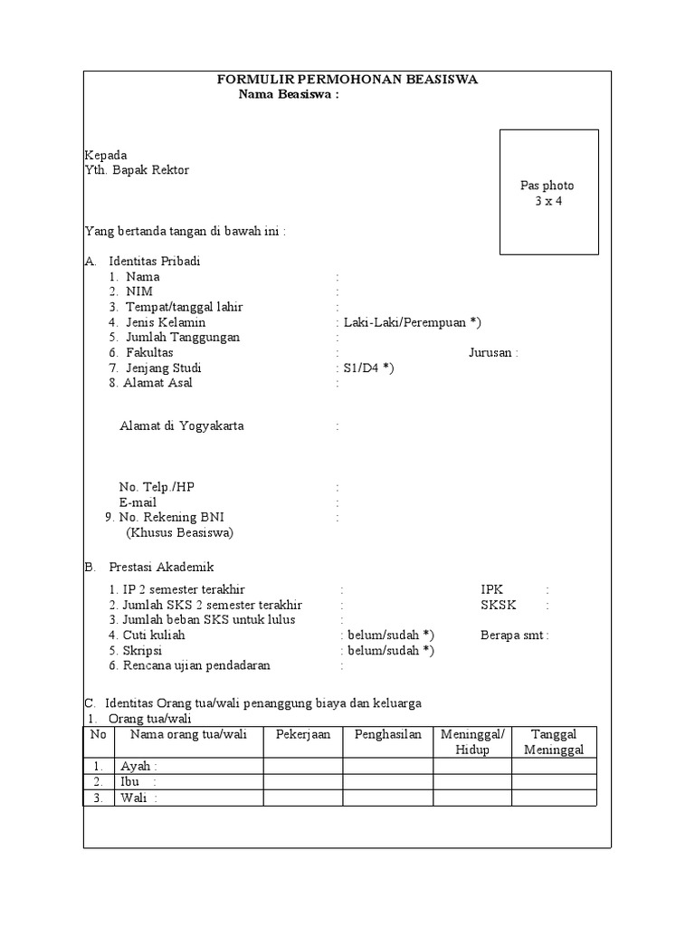 Form Beasiswa | PDF