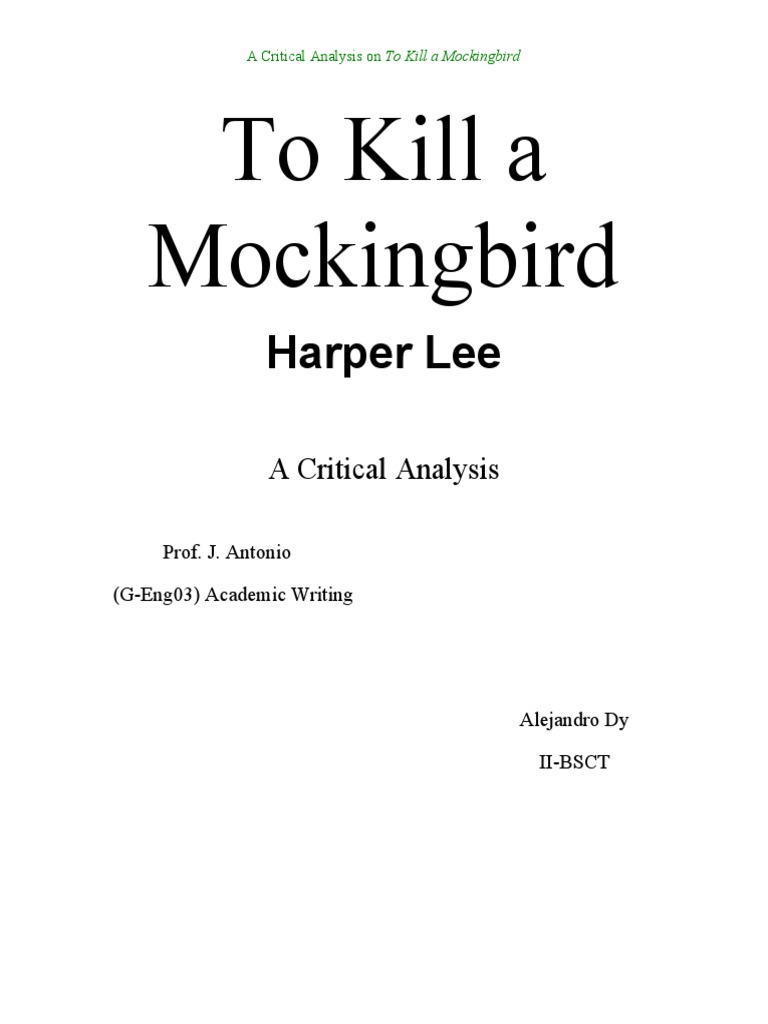 Critical Analysis of To Kill a Mockingbird | PDF | To Kill A ...