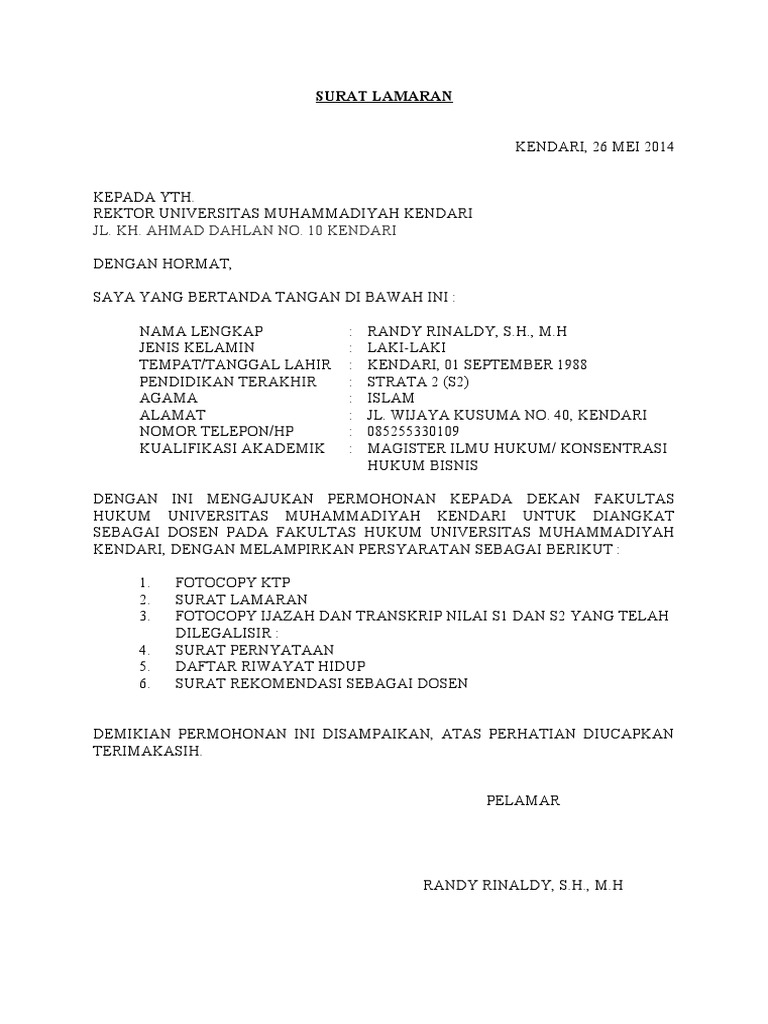 Surat Lamaran Muhammadiyah Kendari | PDF