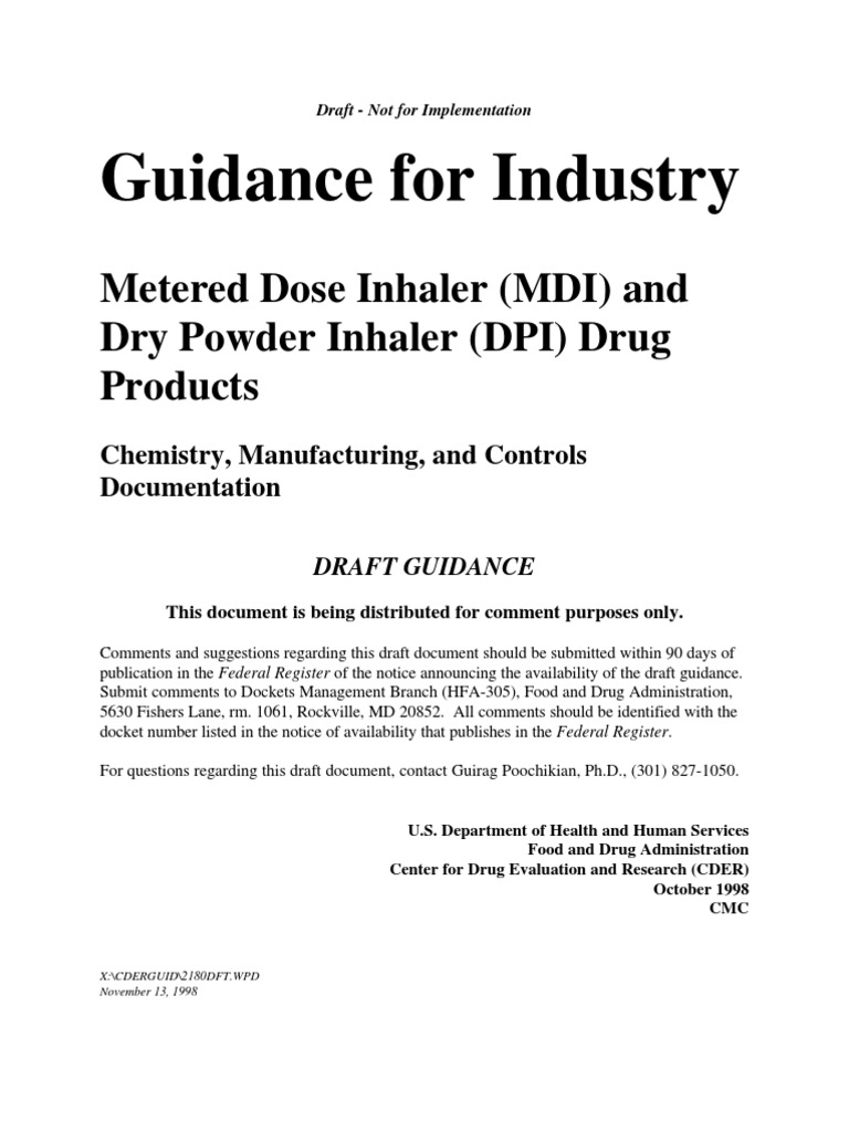 FDA Guidance for Industry MDI and DPI | Pharmaceutical Sciences | Chemistry
