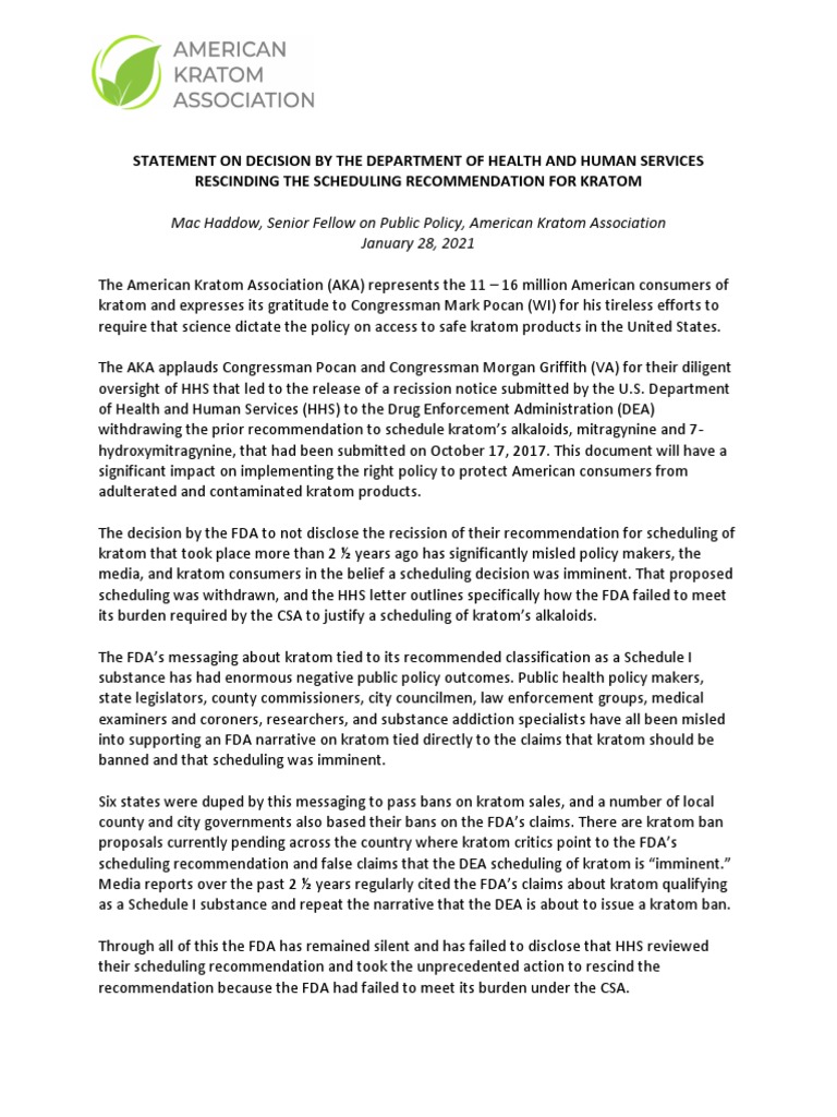 American Kratom Association January 2021 Press Conference Statement ...