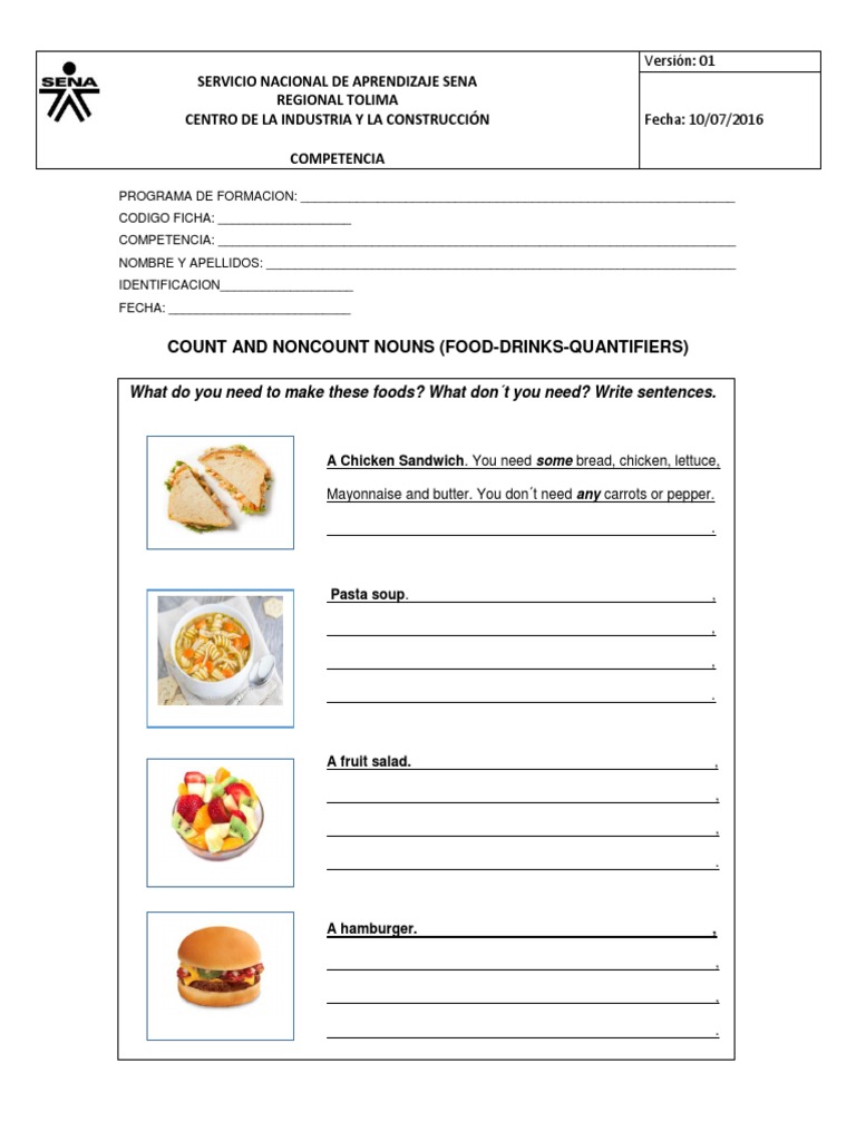 Workshop About Food and Drinks Quantifiers | PDF | Salad | Eating ...