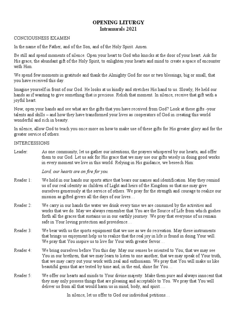 Intramurals - Liturgy | PDF | Prayer | Religious Belief And Doctrine