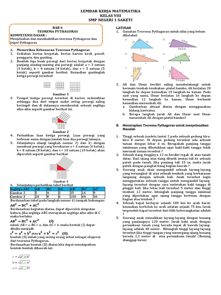 Lembar Kerja Teorema Phytagoras | PDF