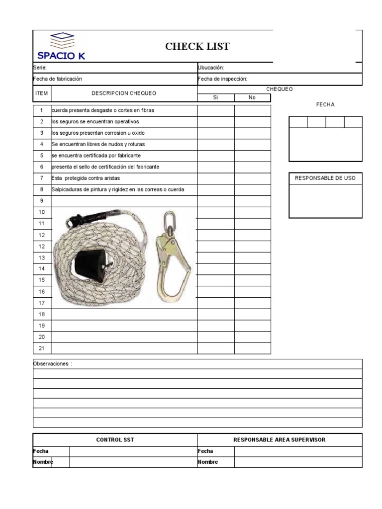 CHECK LIST Linea de Vida | PDF