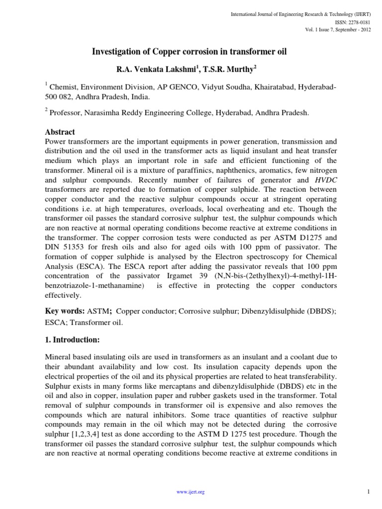Investigation of Copper Corrosion in Transformer Oil | PDF | Copper ...