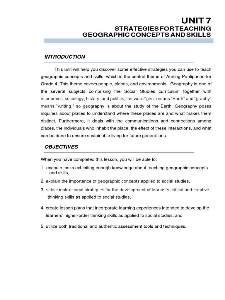 Unit 7: Strategies For Teaching Geographic Concepts and Skills | PDF ...