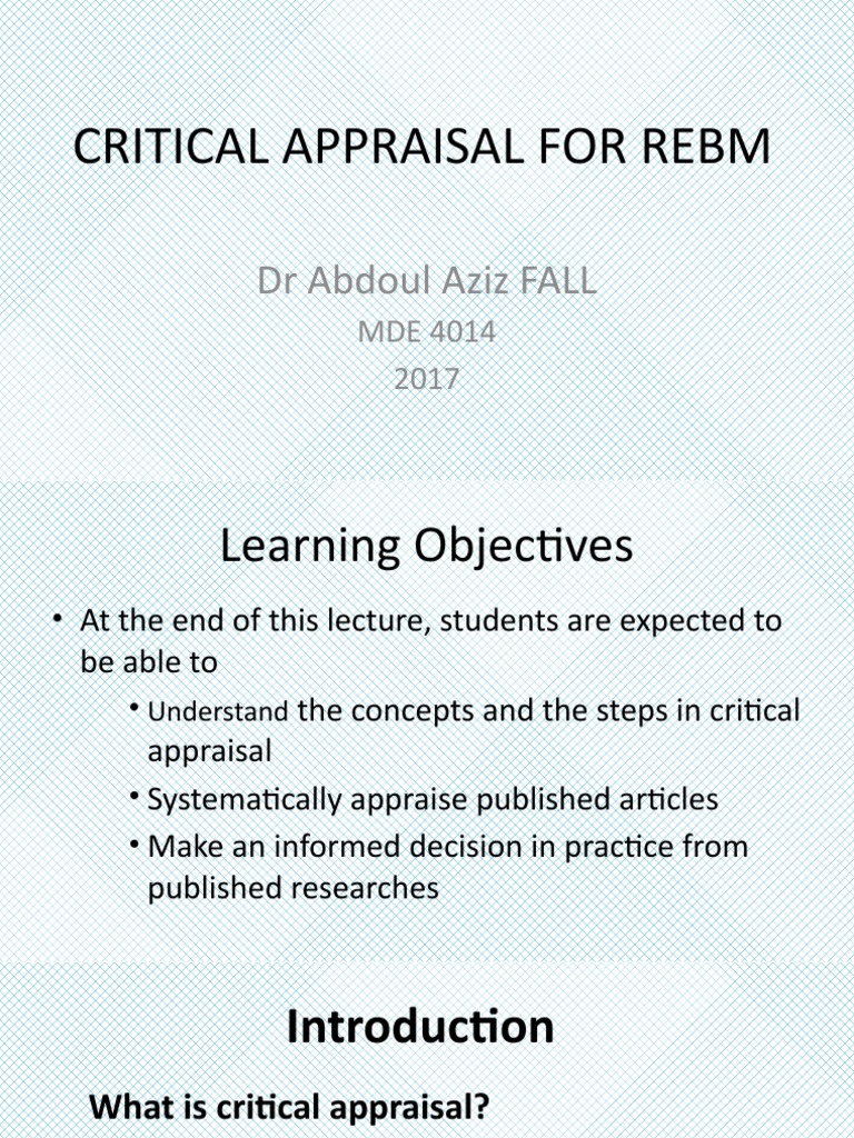 Critical Appraisal AAF | PDF | Randomized Controlled Trial | Evidence Based Medicine