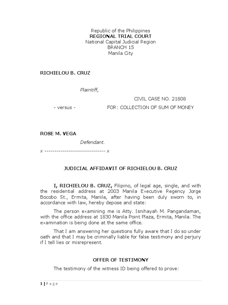 Sum of Money | PDF | Perjury | Affidavit