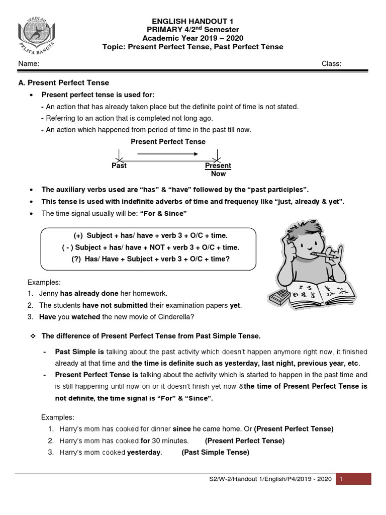 ENGLISH HANDOUT Present Perfect and Past Perfect | PDF | Perfect ...