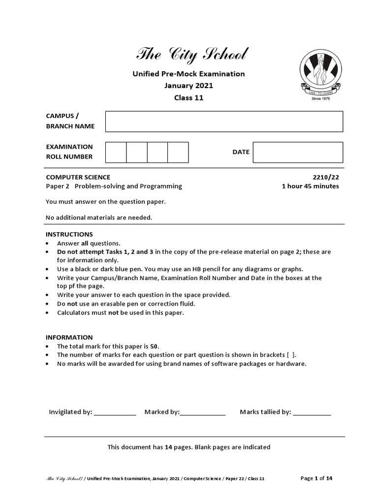 Computer Science Class 11 P2 QP | PDF | Data Type | Algorithms