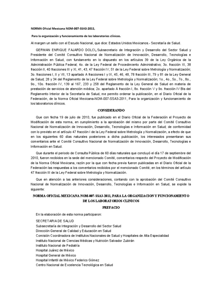 NORMA Oficial Mexicana NOM 007 SSA3 2011 | Descargar gratis PDF ...