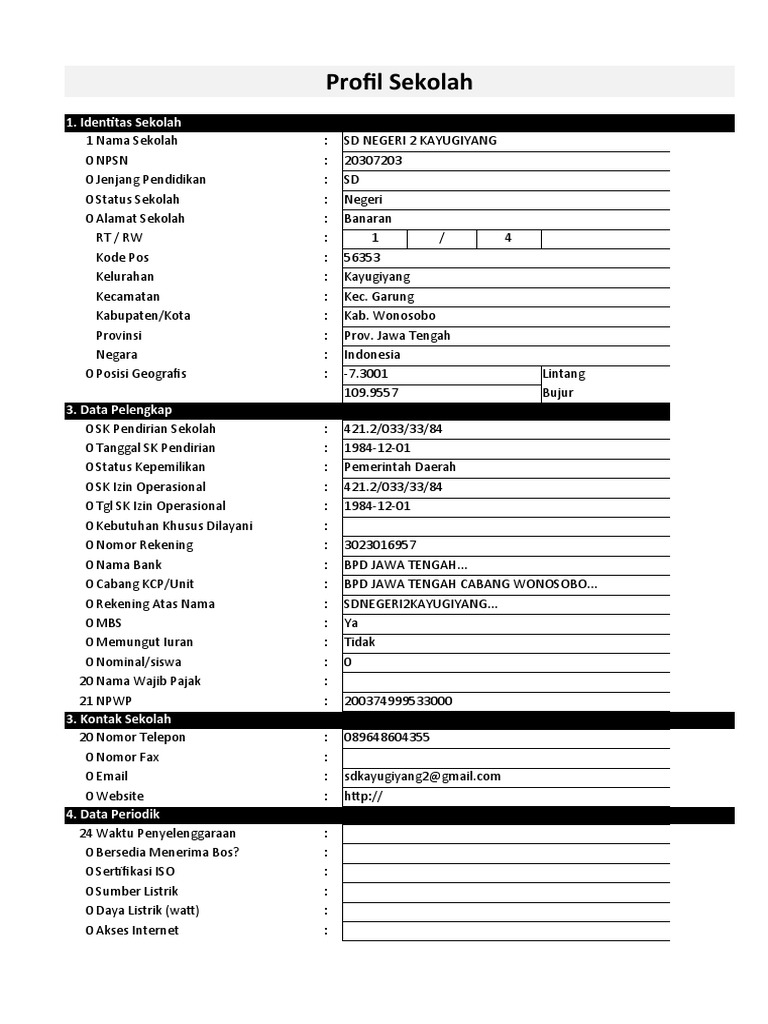 Contoh Profil Sekolah Dapodik | PDF