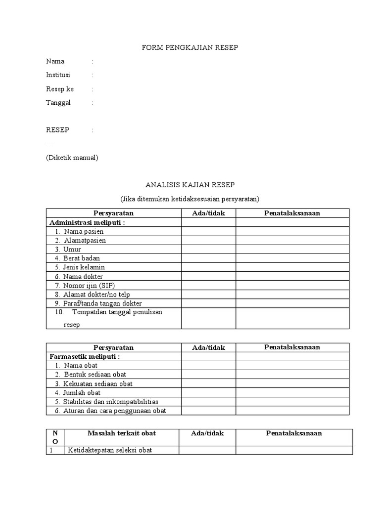 Form Pengkajian Resep Updated | PDF