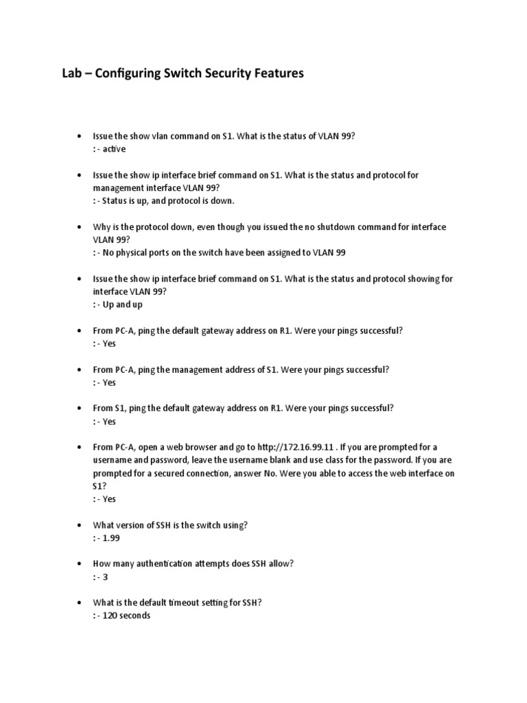 Lab - Configuring Switch Security Features | PDF | Port (Computer Networking) | World Wide Web