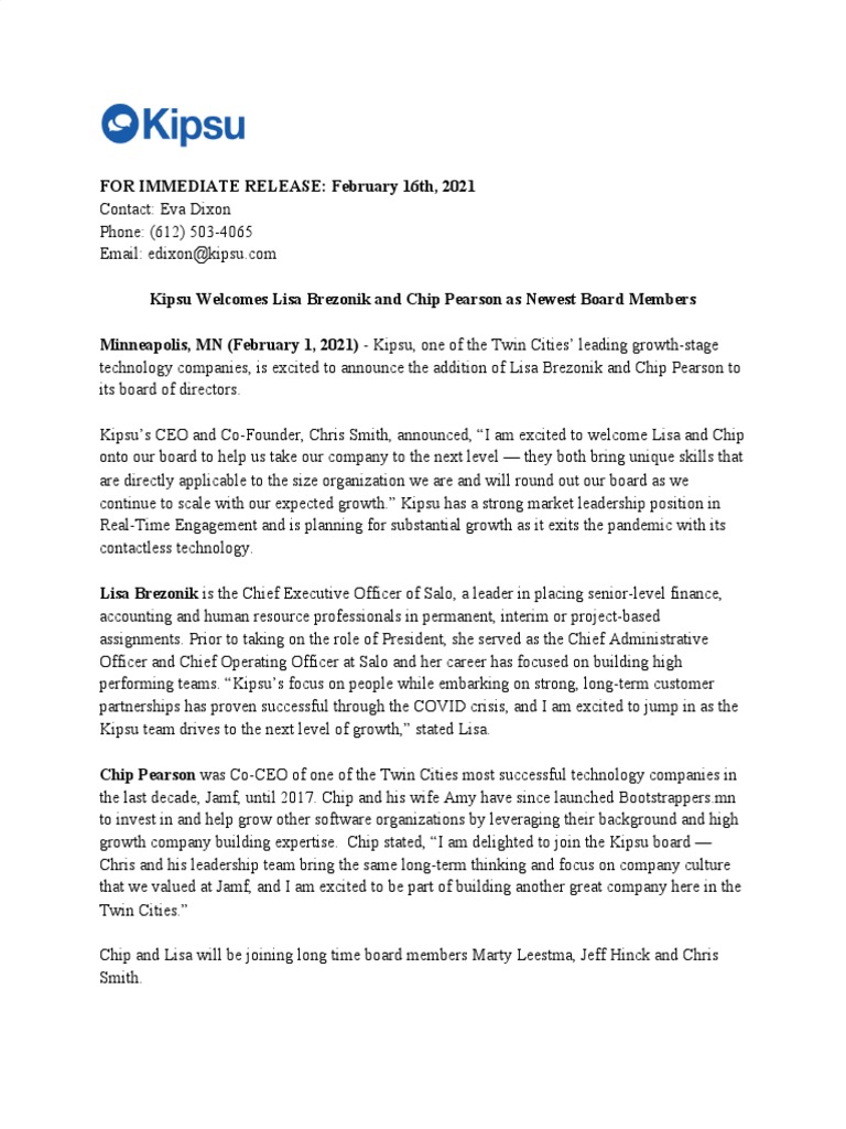 Kipsu Press Release | PDF | Text Messaging | Economies