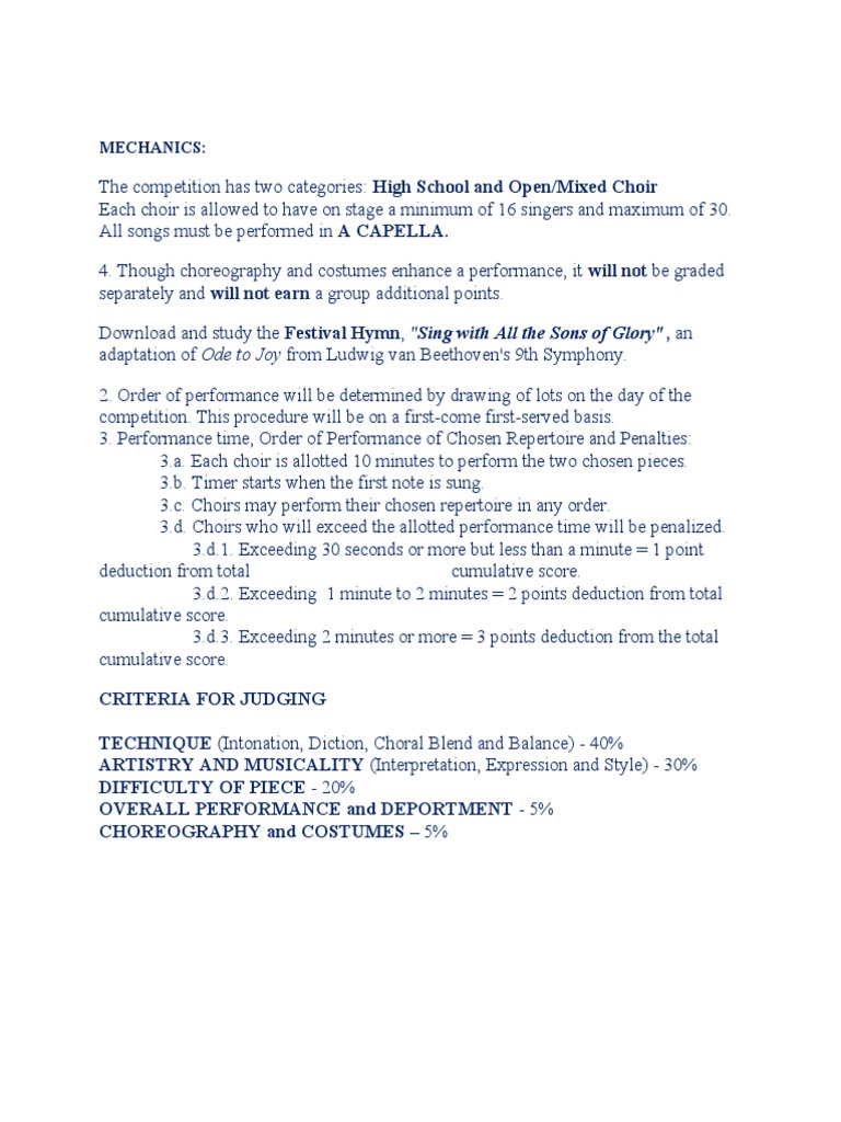 Choir Competition Rules | PDF