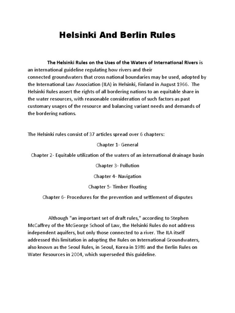 Helsinki and Berlin Water Rules Explained | PDF | Law