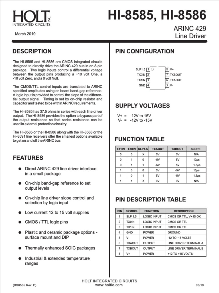 HI-8585, HI-8586: Description Pin Configuration | PDF | Cmos | Logic Gate