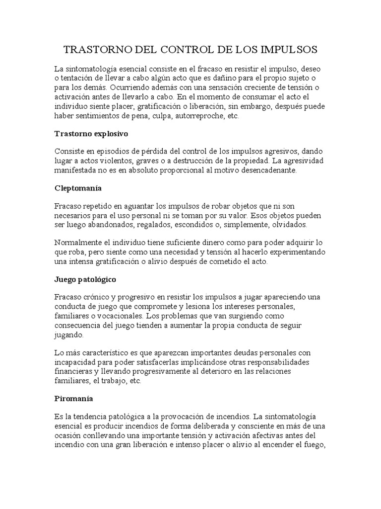 Trastorno Del Control De Los Impulsos Pdf Problemas De Juego