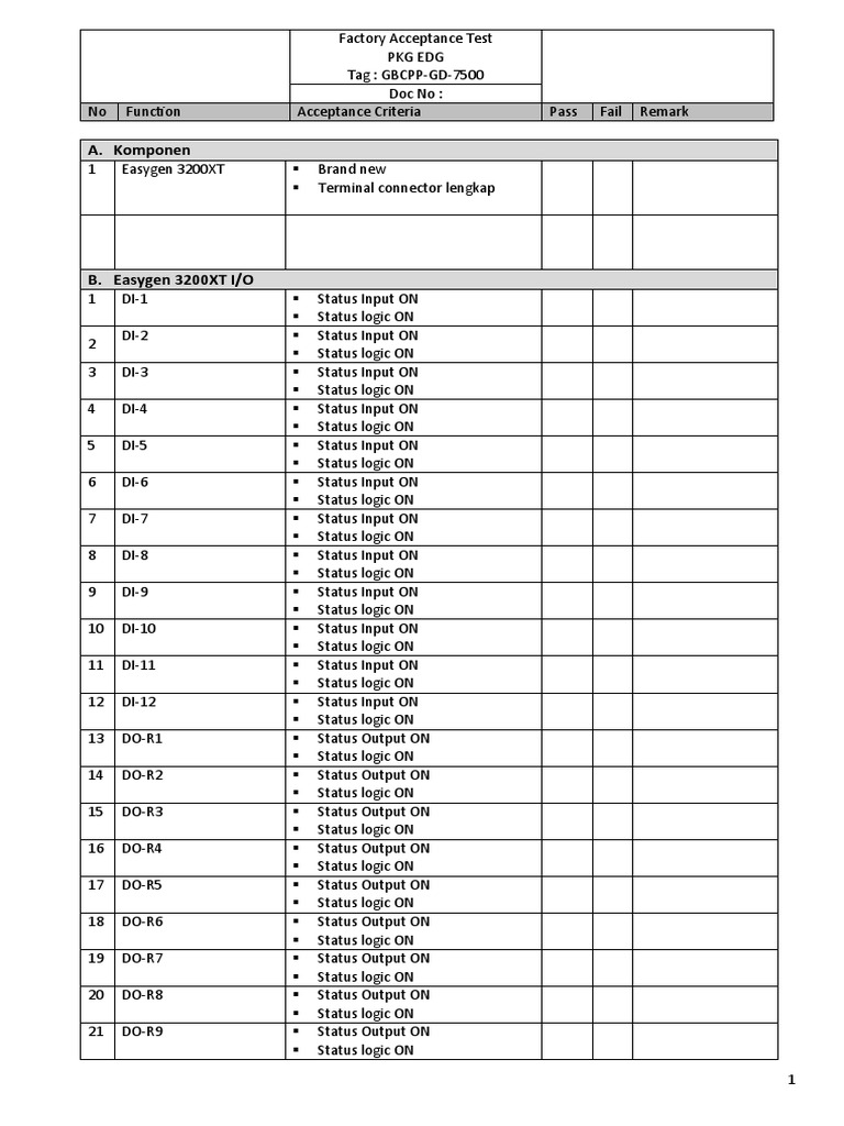 FAT Procedure Dan Checklist E3200XT | PDF | Ilmu Komputer | Elektronik