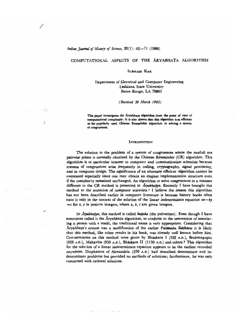 Arya Bhat A Algorithm | PDF