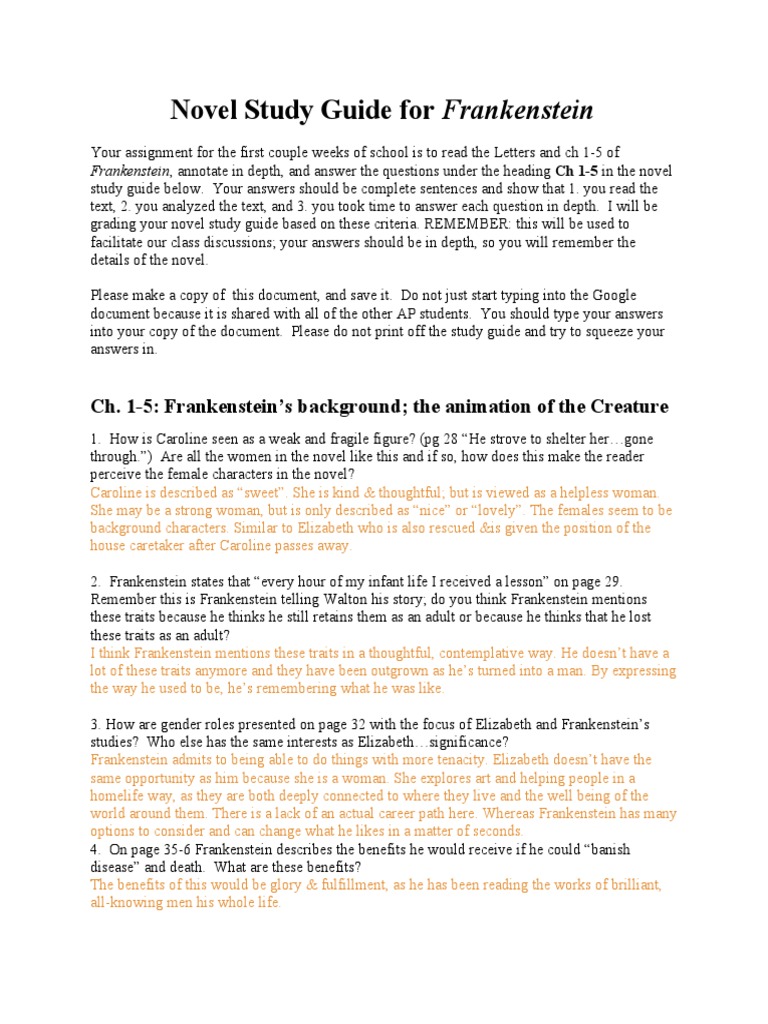 Novel Study Guide For Frankenstein 2020 | PDF | Frankenstein | Monsters