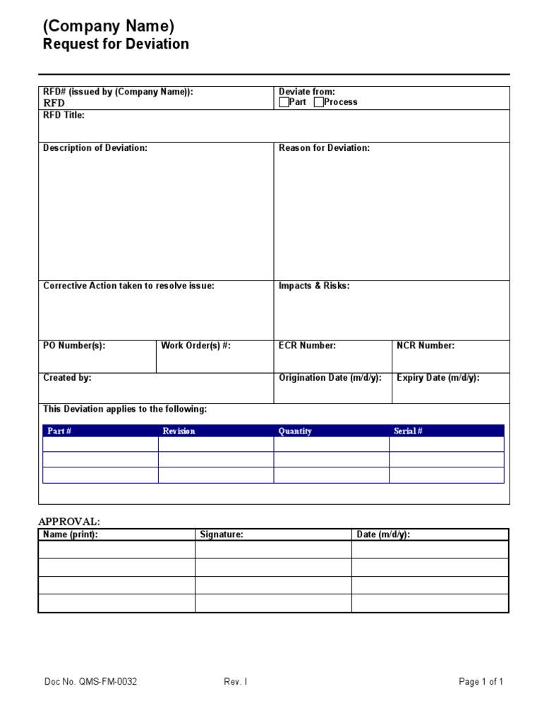 Deviation Form Template | PDF
