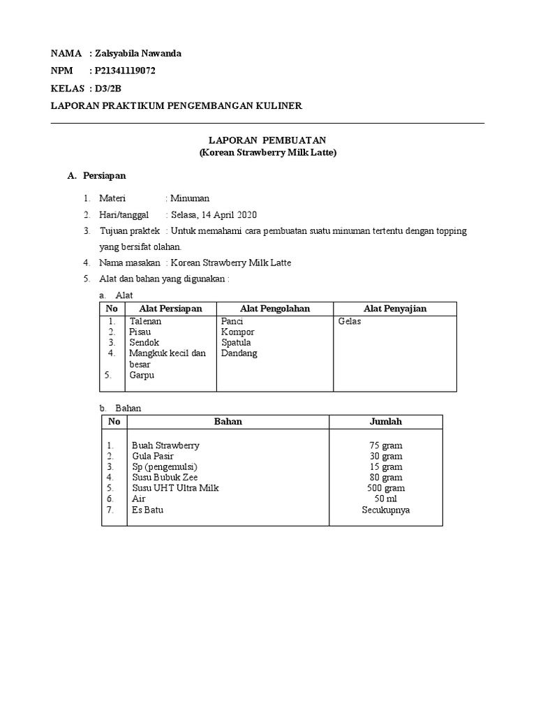 Laporan Salad Buah Saus Matcha Latte | PDF | Memasak, Makanan, & Anggur